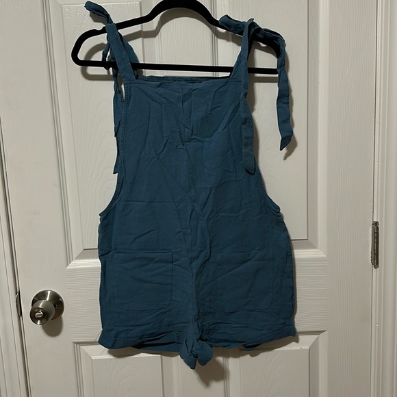 SHEIN | Pants & Jumpsuits | Linen Blend Blue Romper | Poshmark